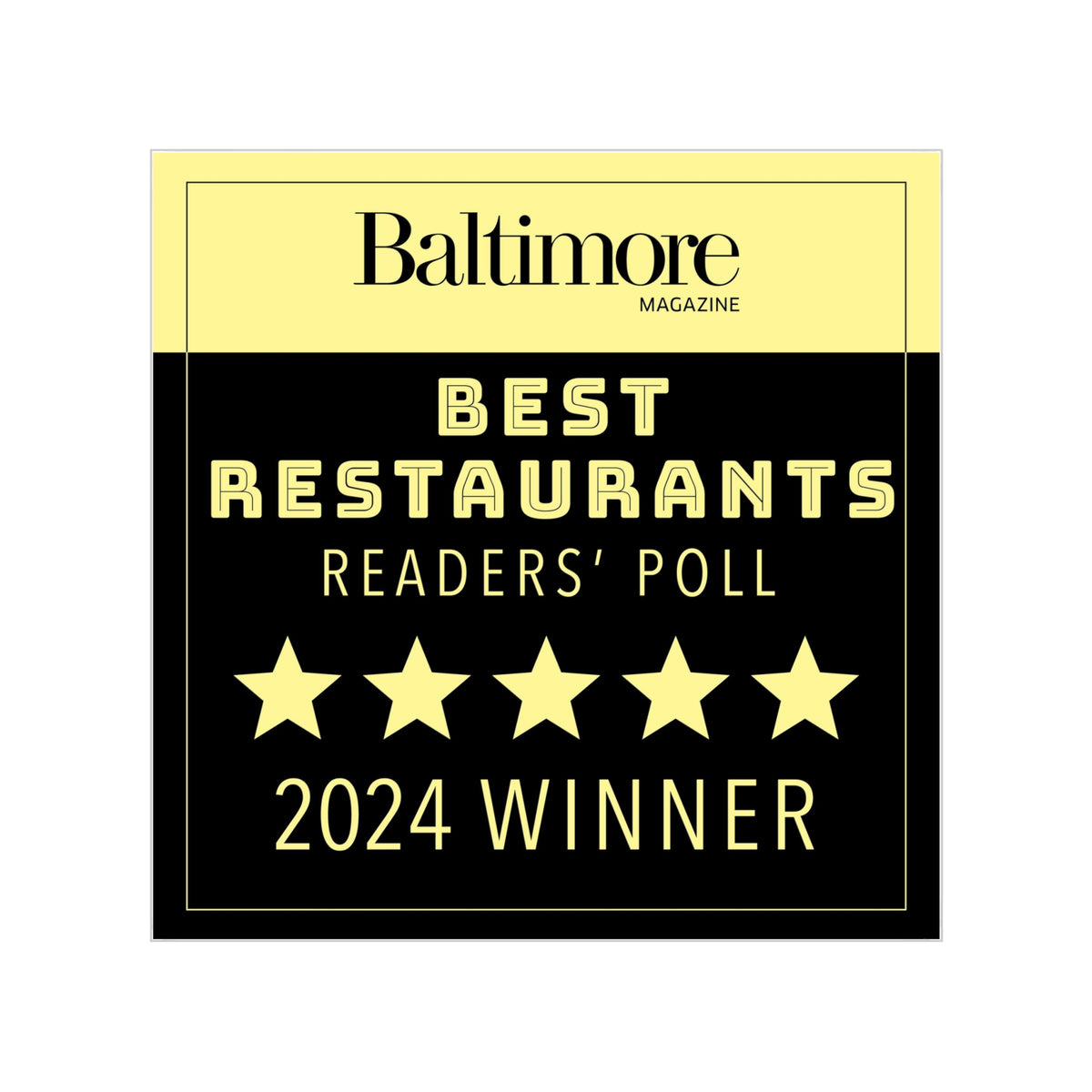 Best Restaurants Readers Poll 2024 Winner Window Cling – Baltimore Magazine