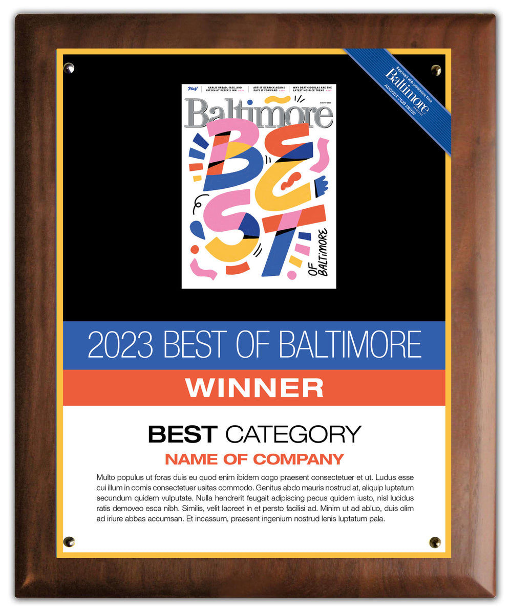 Best of Baltimore 2023 Plaque – Baltimore Magazine