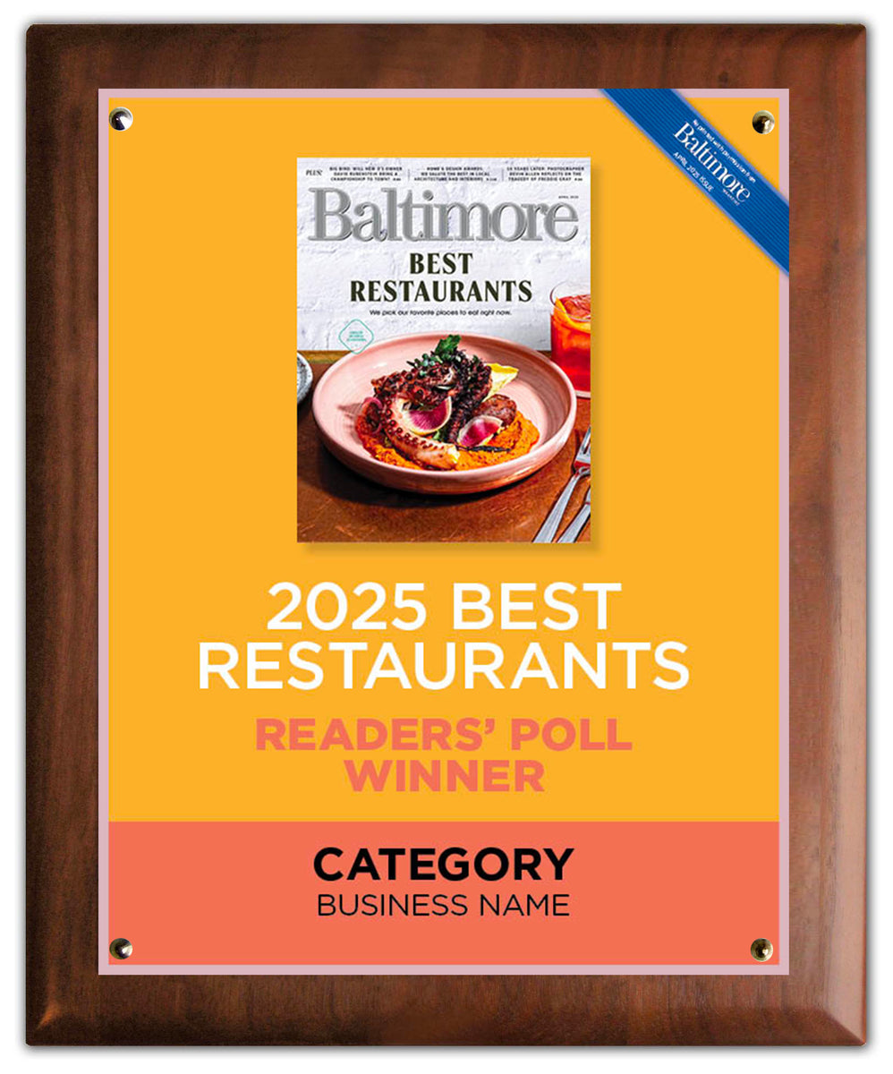 Best Restaurants Readers Poll Winners Plaque 2025 – Baltimore Magazine