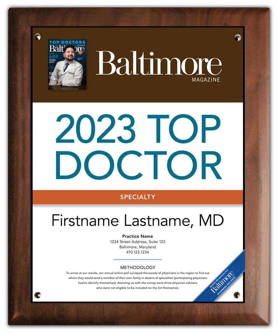 Top Doctors 2023 Plaque – Baltimore Magazine