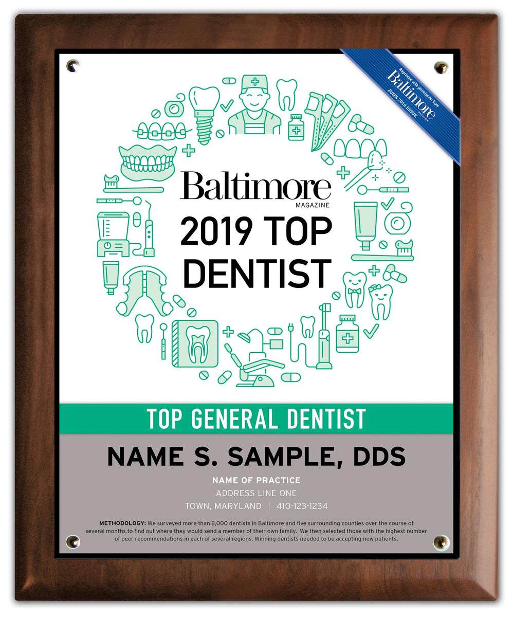 Top Dentist 2019 Plaque – Baltimore Magazine