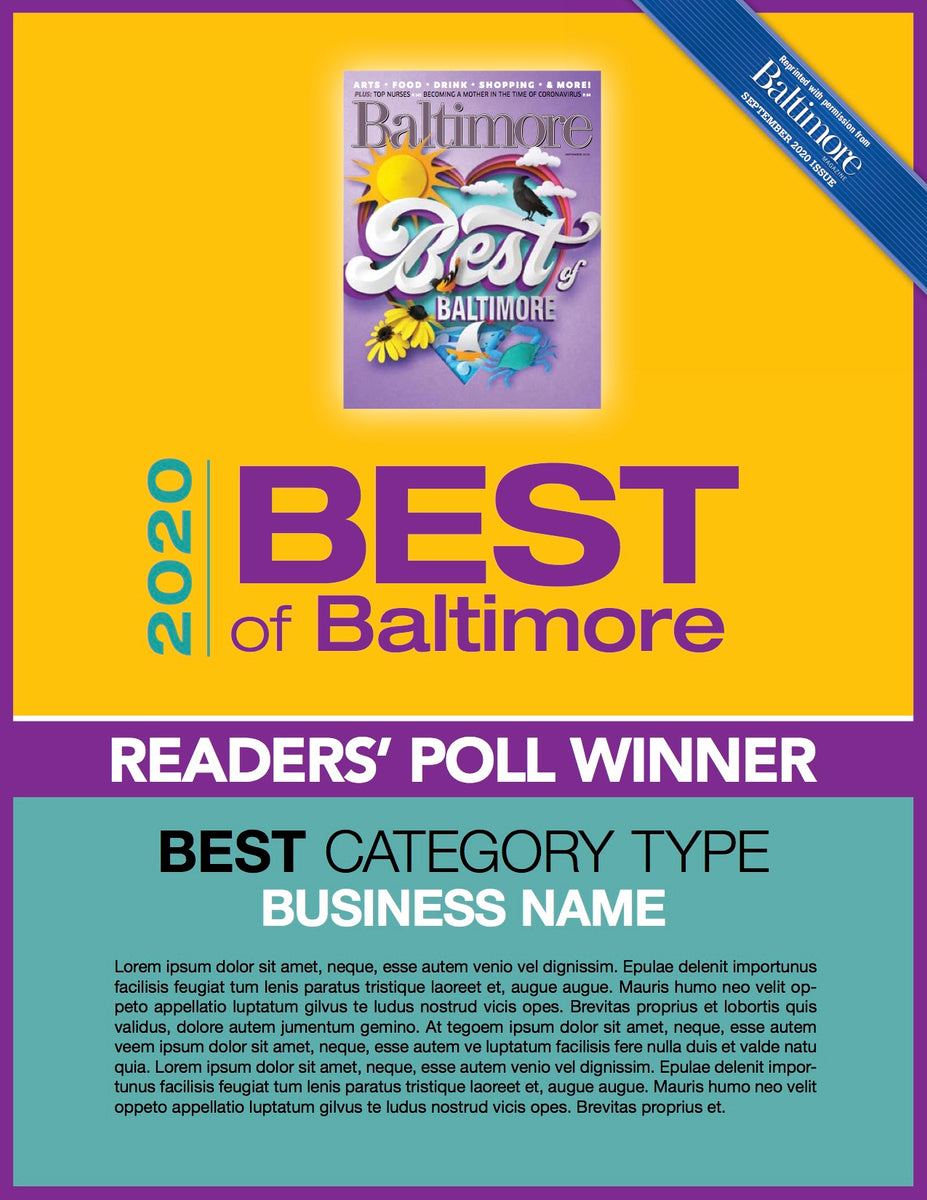 Best of Baltimore Reader's Poll 2020 Plaque – Baltimore Magazine