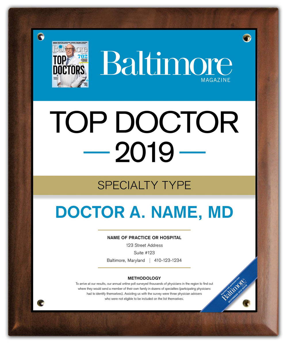 Top Doctors 2019 Plaque – Baltimore Magazine