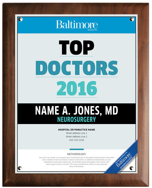 Top Doctors 2016 Plaque – Baltimore Magazine