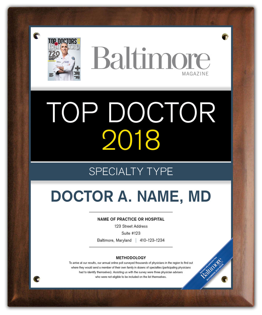 Top Doctors 2018 Plaque – Baltimore Magazine