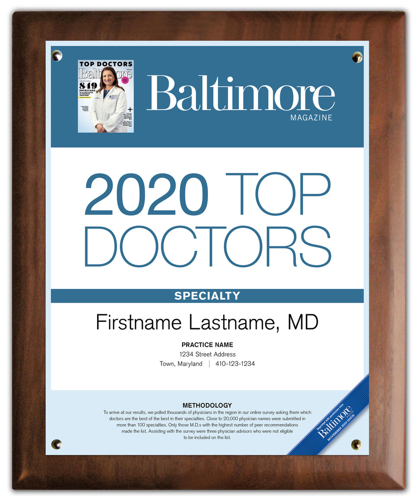 Top Doctors 2020 Plaque – Baltimore Magazine